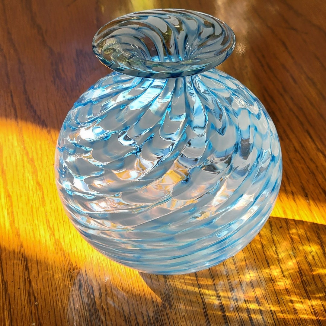 Murano Glass Style Vase Blue Pinwheel Wave Blown Glass 4 1/2 Inch - Etsy