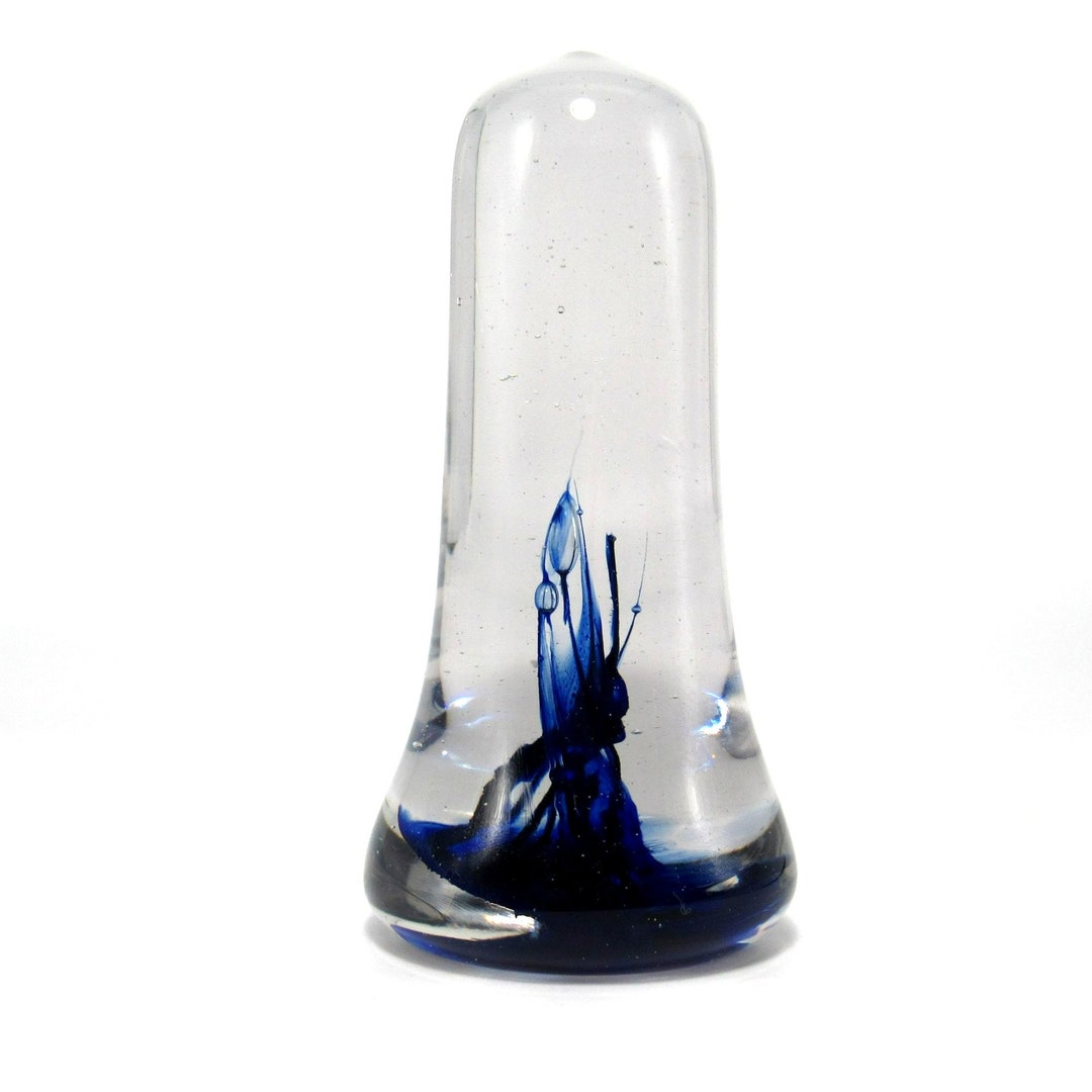 Blown Glass Paperweight Signed PLC 1978 Bell Shape Clear & Blue Swirl 5 ...
