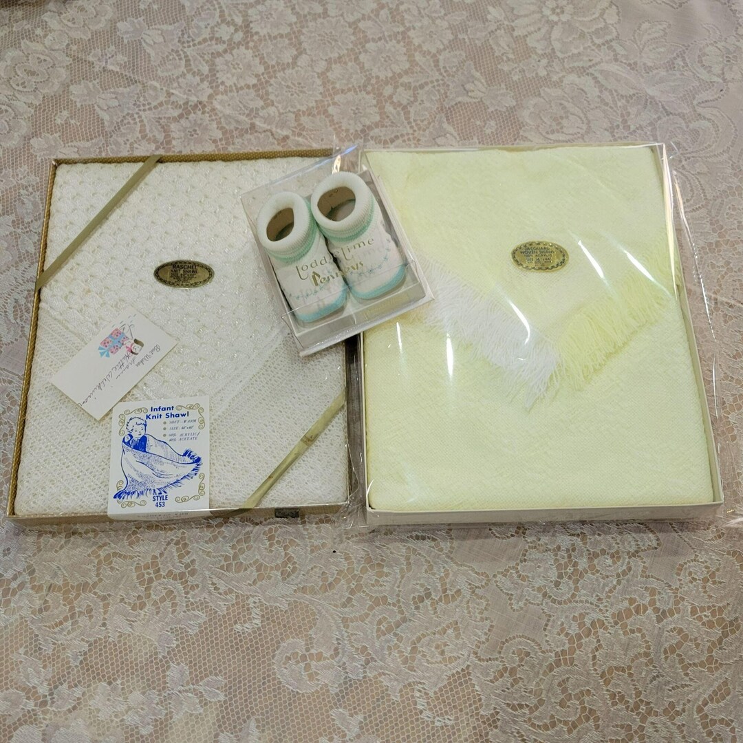 Vintage Baby Wrap Shawls & Toddle Time Booties 1970s Newborn Baby Gifts ...