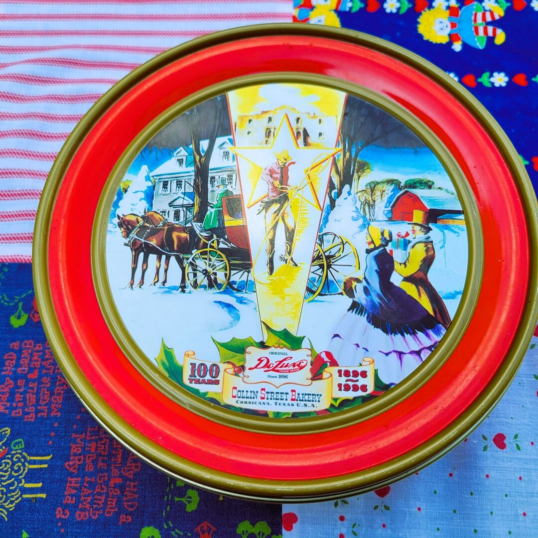 Fruitcake Tin Collins Street Bakery Corsicana TX Christmas Button Tin ...