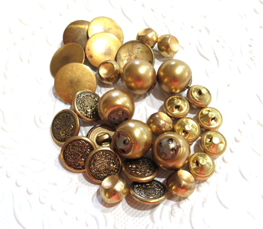 Vintage Gold Buttons Metallic Metal Glass Round Balls Flat Top Round ...