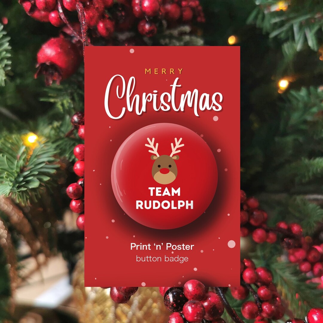 Team Rudolph Button Badge 38mm | Christmas Gift, Stocking Filler ...