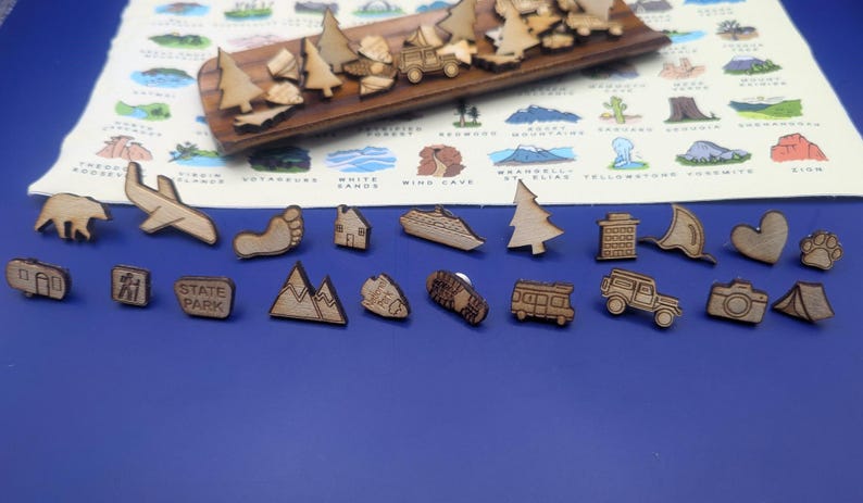 Wood Travel Map Pins, Boot Tree Push Pins, National Park Map Pins ...