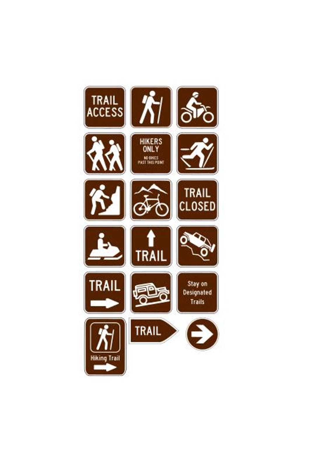 Trail Sign Recreation Symbols Brown White SVG PNG Bundle, NPS Hike Svg ...