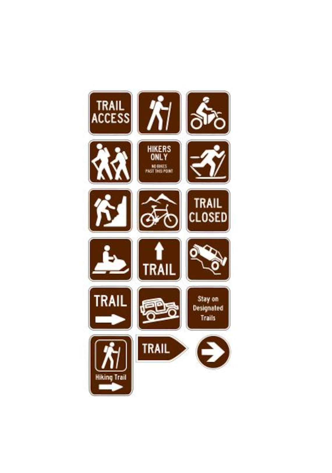 Trail Sign Recreation Symbols Brown White SVG PNG Bundle, NPS Hike Svg ...