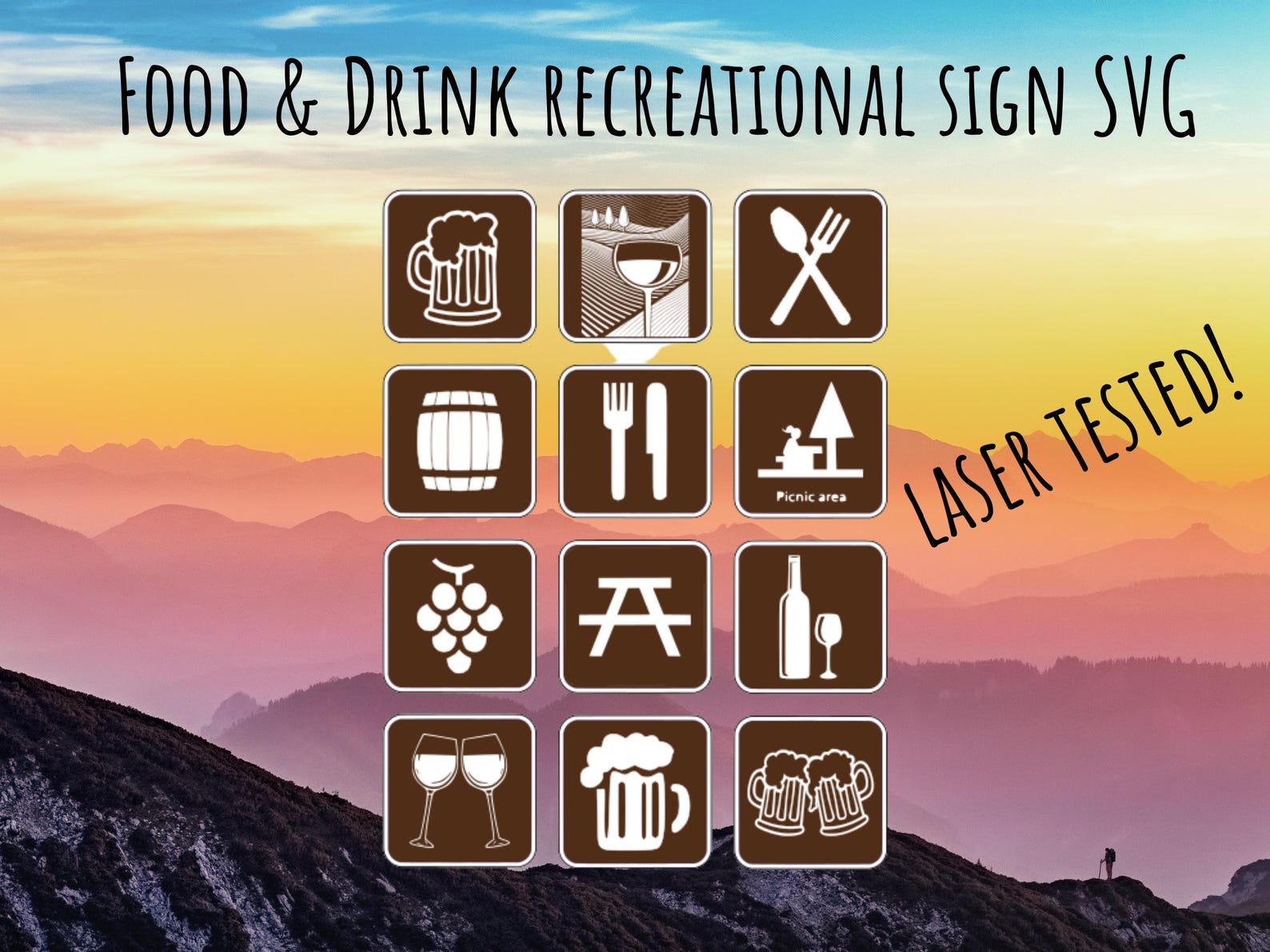Recreation Symbols Brown White SVG Bundle, NPS Campground Food Drink ...