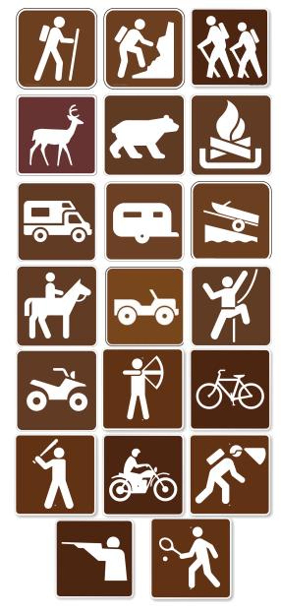Recreation Symbols Brown White SVG Bundle, NPS Hike SVG, Hiking Camping ...