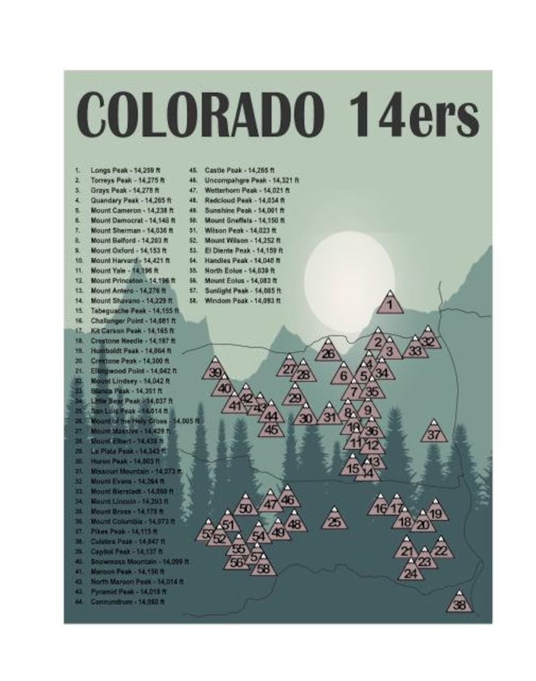 Printable Colorado Fourteener Map, Colorado 14er List, Colorado 14ers ...