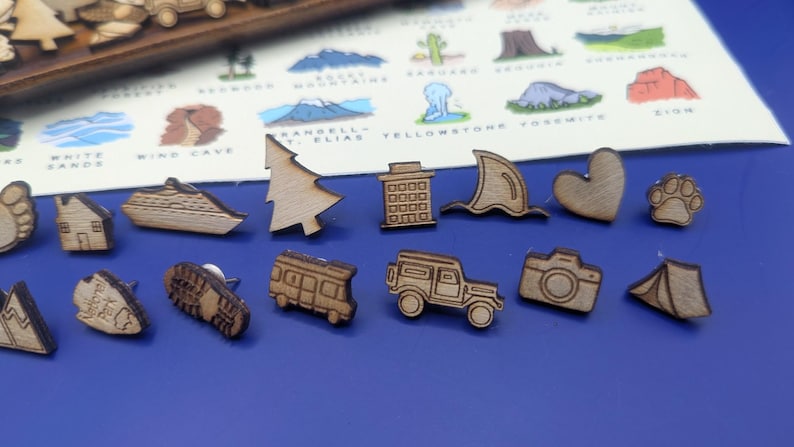 Wood Travel Map Pins, Boot Tree Push Pins, National Park Map Pins ...