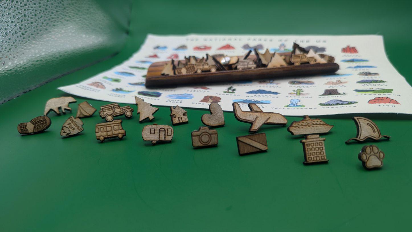 Wooden Pine Tree Pins, Boot Map Push Pins, National Park Pins, Camper ...