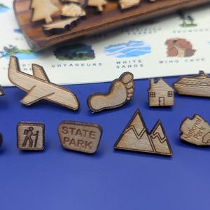 Wooden Pine Tree Pins, Boot Map Push Pins, National Park Pins, Camper ...