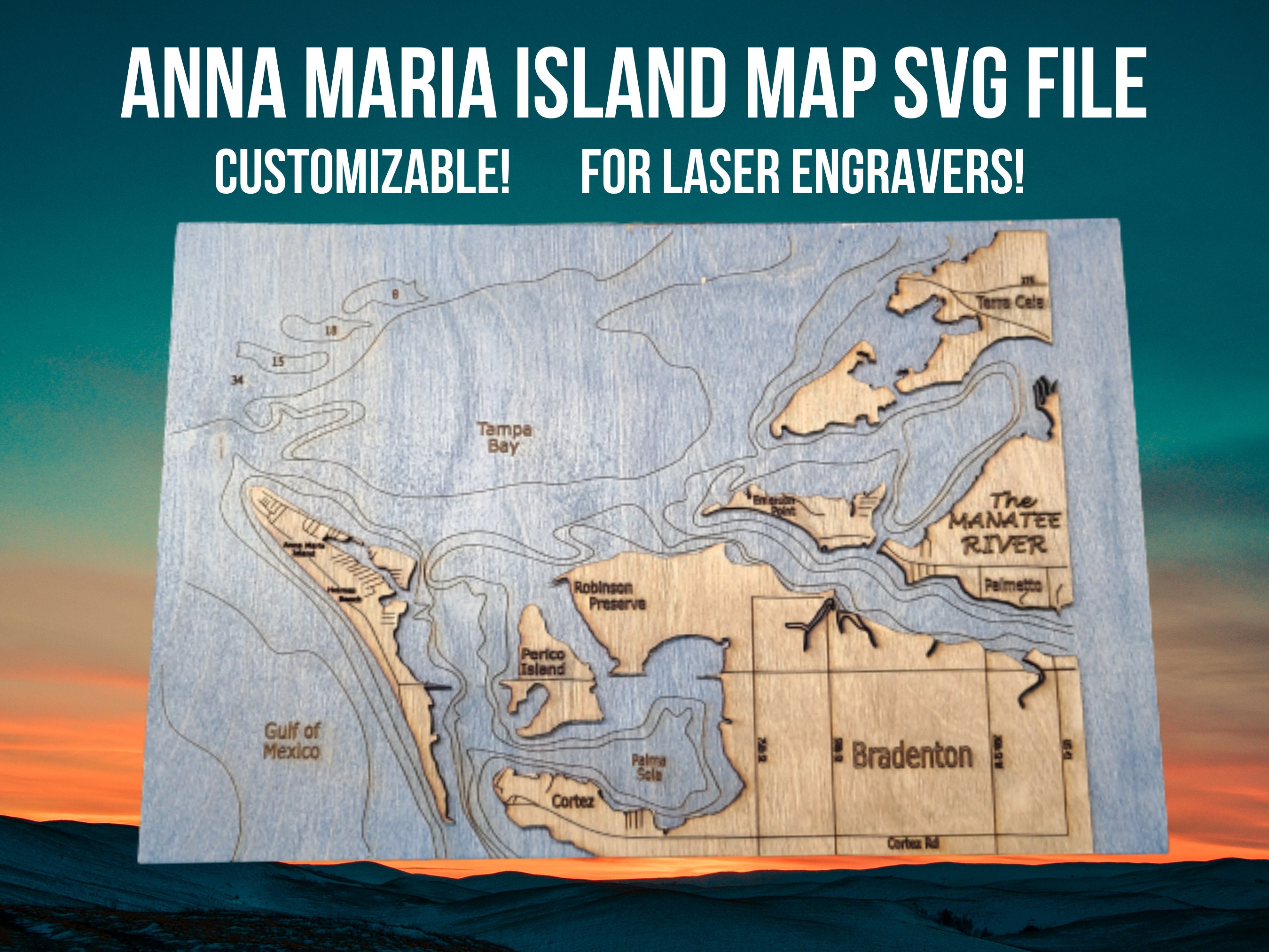 Mapa 3D Anna Maria Island SVG mapa AMI 3D SVG archivo láser - Etsy México