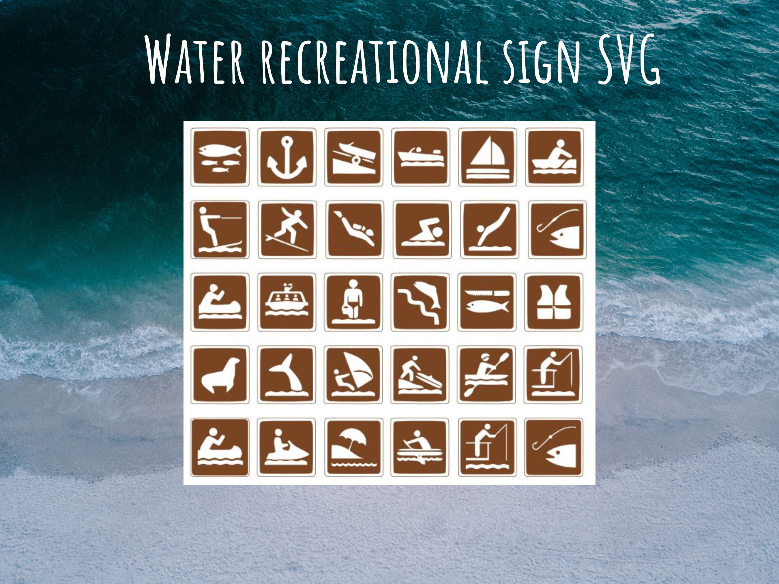 WATER Boating Recreation Symbols Brown White SVG Bundle, NPS Hike Svg ...