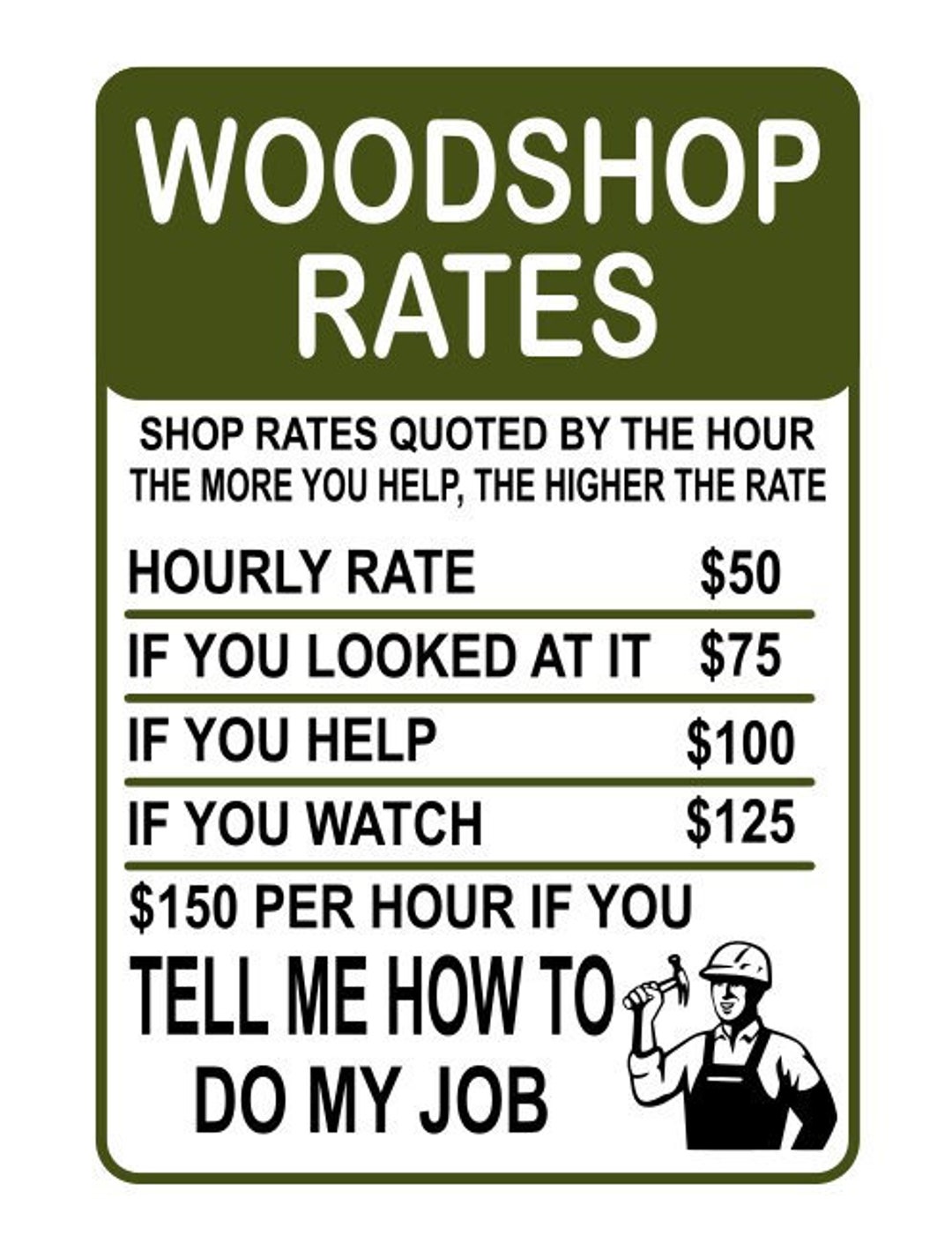 Funny Shop Rates Sign SVG, Mechanic Rates Sign SVG, Handyman Rates Sign ...