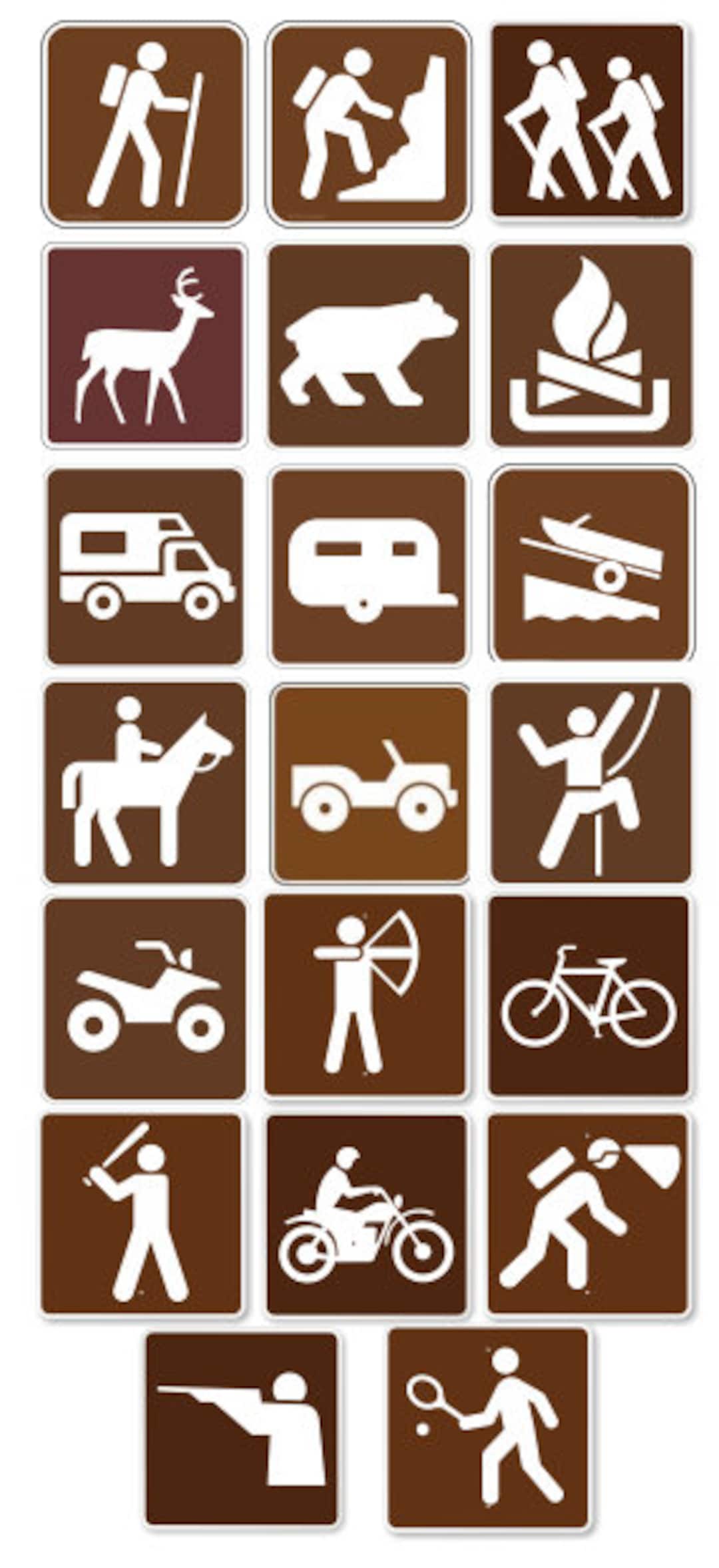 Recreation Symbols Brown White SVG Bundle, NPS Hike SVG, Hiking Camping ...