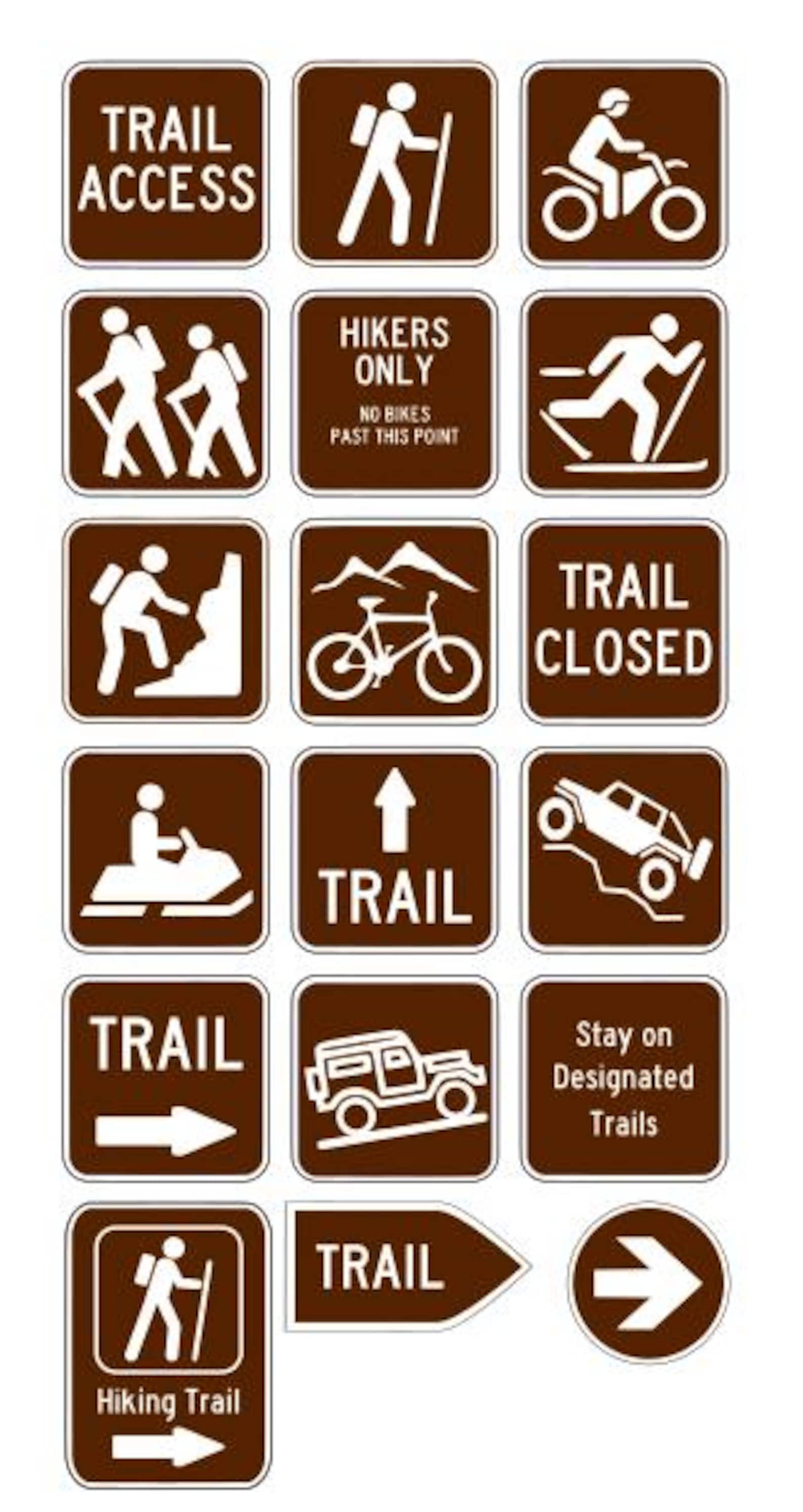 Trail Sign Recreation Symbols Brown White SVG PNG Bundle, NPS Hike Svg ...