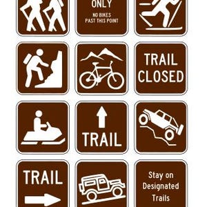 Trail Sign Recreation Symbols Brown White SVG PNG Bundle, NPS Hike Svg ...