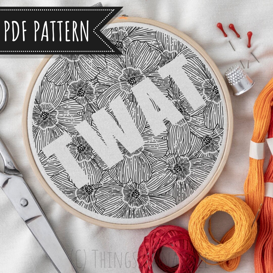TEMPLATE Embroidery Pattern, ‘twat’ - Floral Line Art Expletive Swear ...