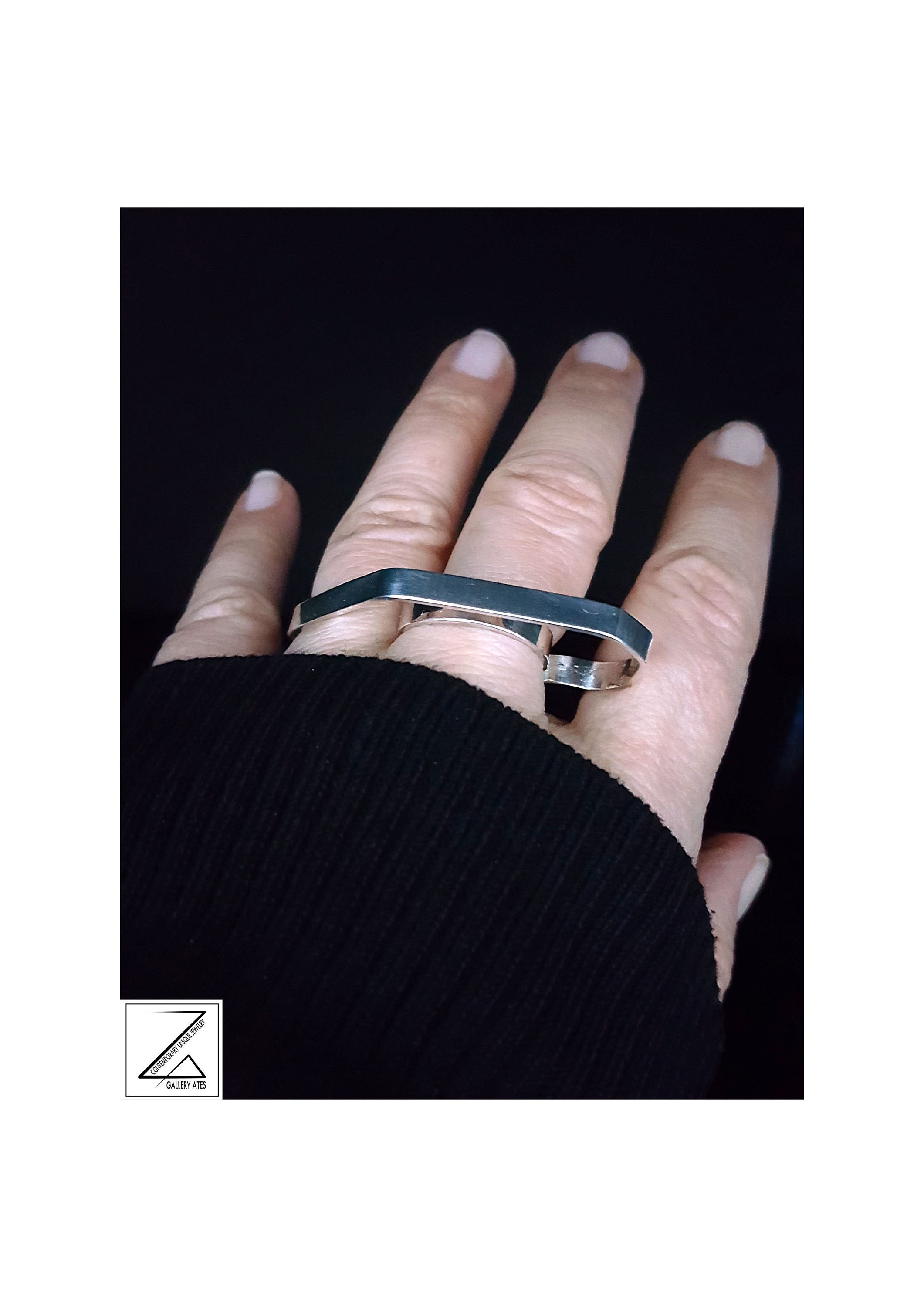 Modern Minimalist Architectural Ring, Adjustable Band Open Ring ...