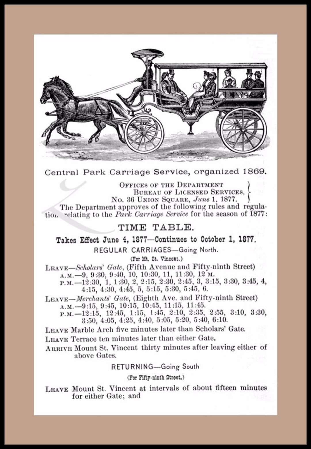 1877 New York Central Park Carriage Service, 1877 Ad, Poster Print. - Etsy