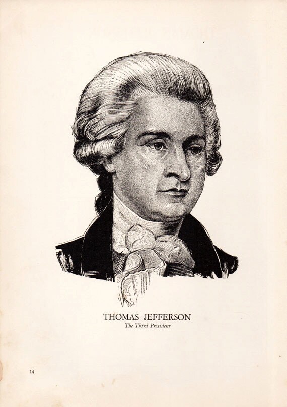 Thomas Jefferson, 3rd President of USA, Original 1933 Portrait ...