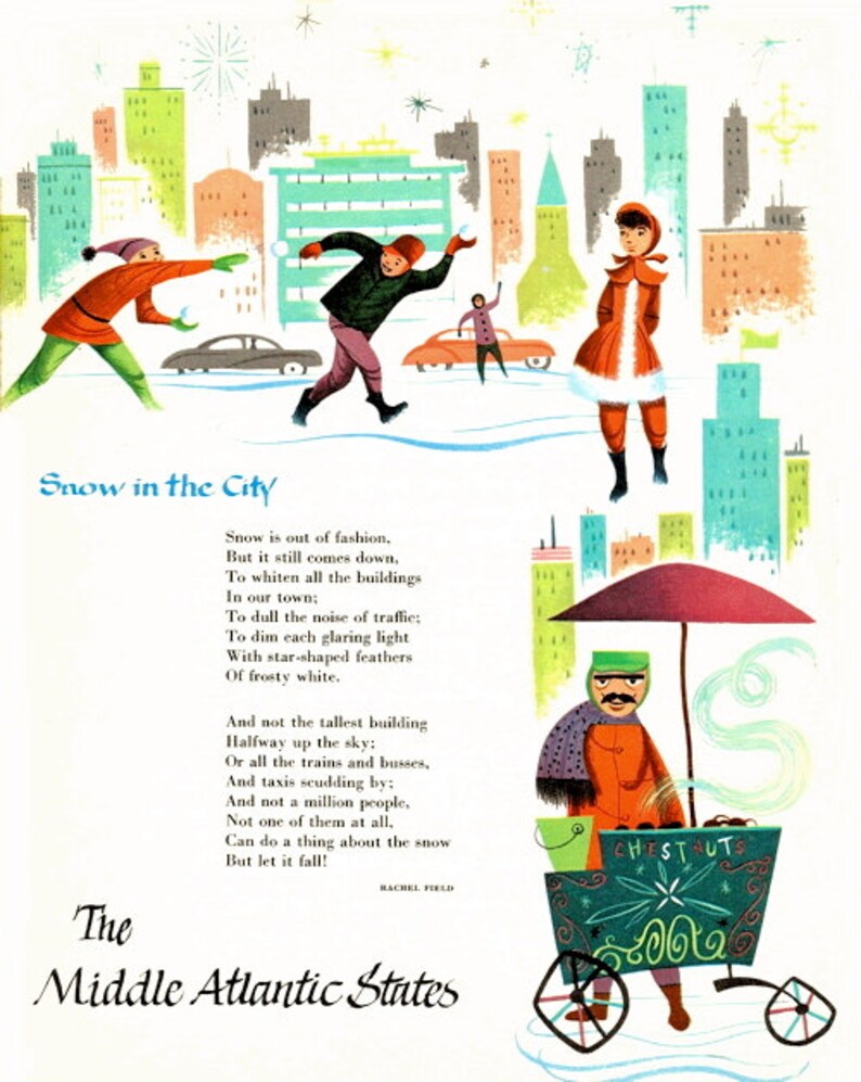 Snow in the City, 1950 Winter in New York, Poster Print, Vibrant ...
