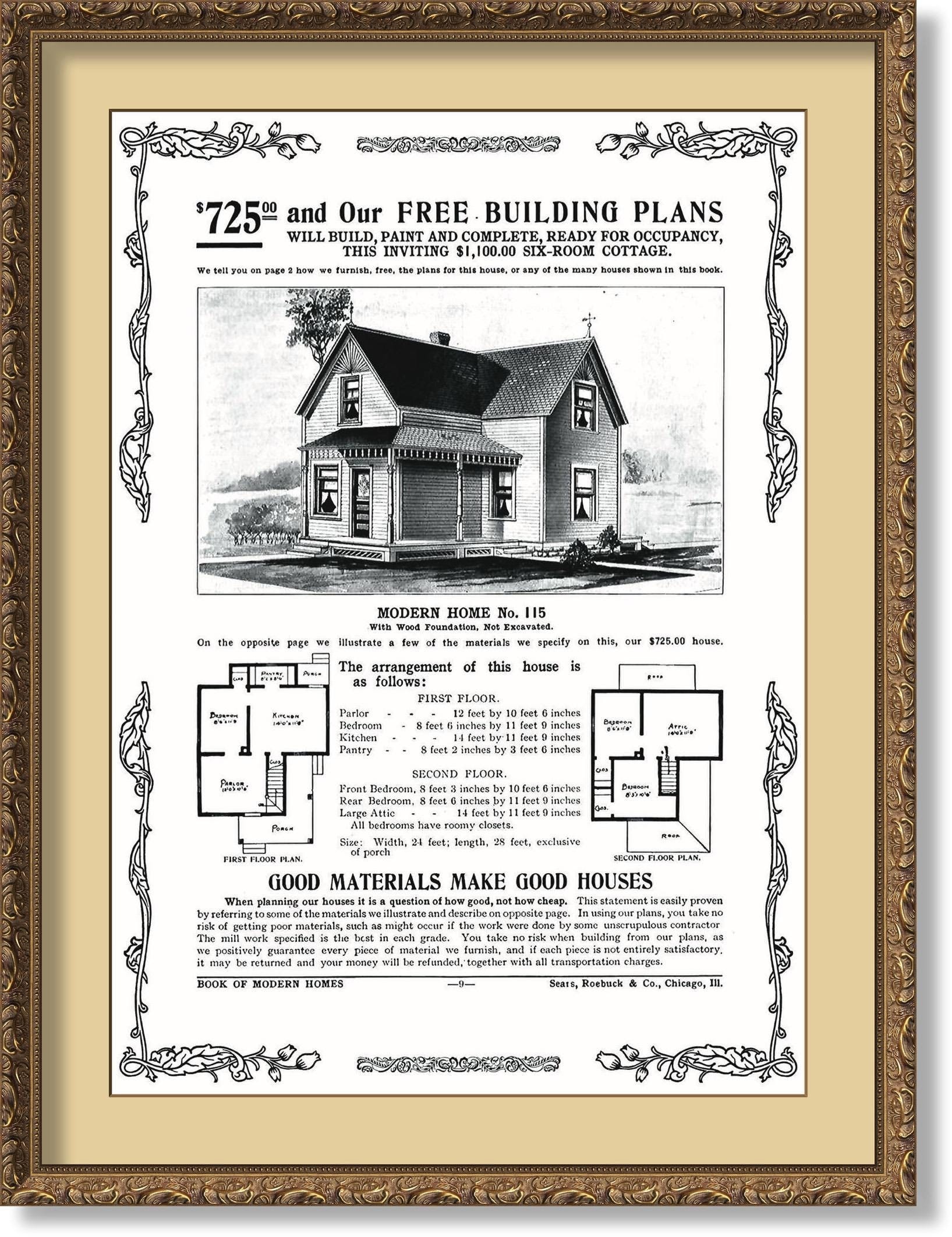 Sears 1910 Modern Home #115, Inviting Six Room Cottage, DIGITAL File ...