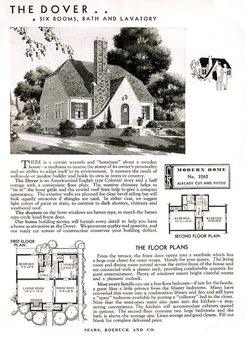 Sears DOVER 1936 English Type Colonial Story and a Half Cottage, 6 ...