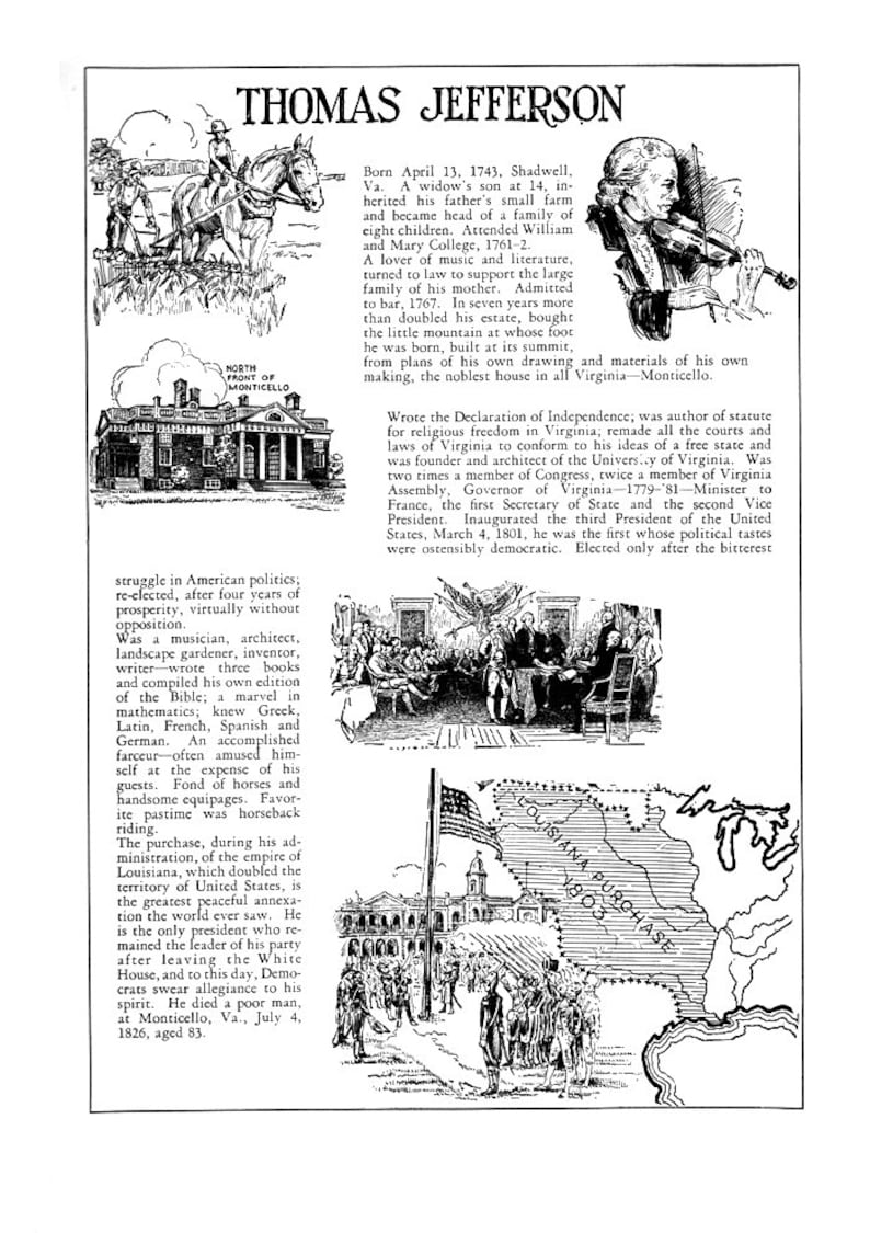 Thomas Jefferson, 3rd President of USA, Original 1933 Portrait ...