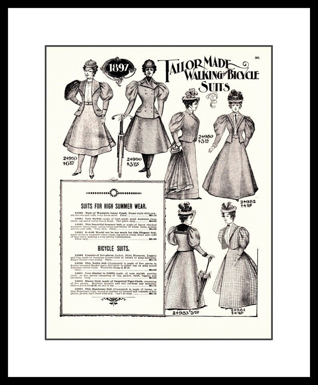 Sears 1897 Women Fashion Taylor Made Women Walking Bicycle Suits ...