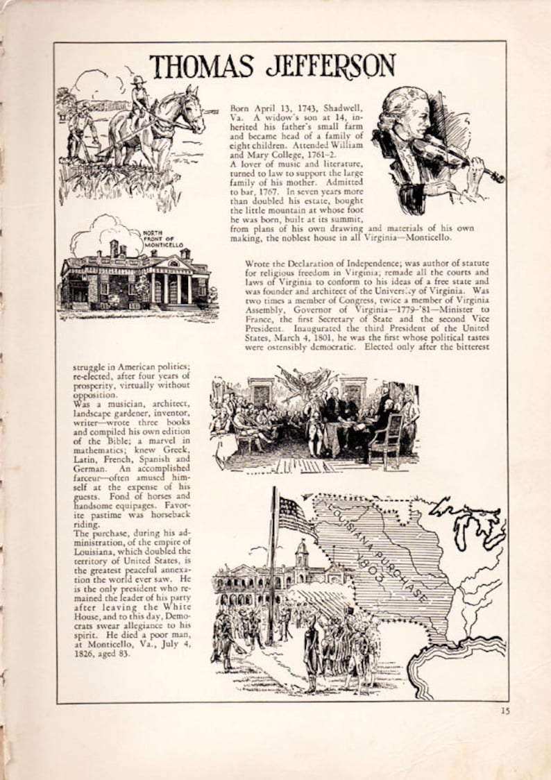 Thomas Jefferson, 3rd President of USA, Original 1933 Portrait ...