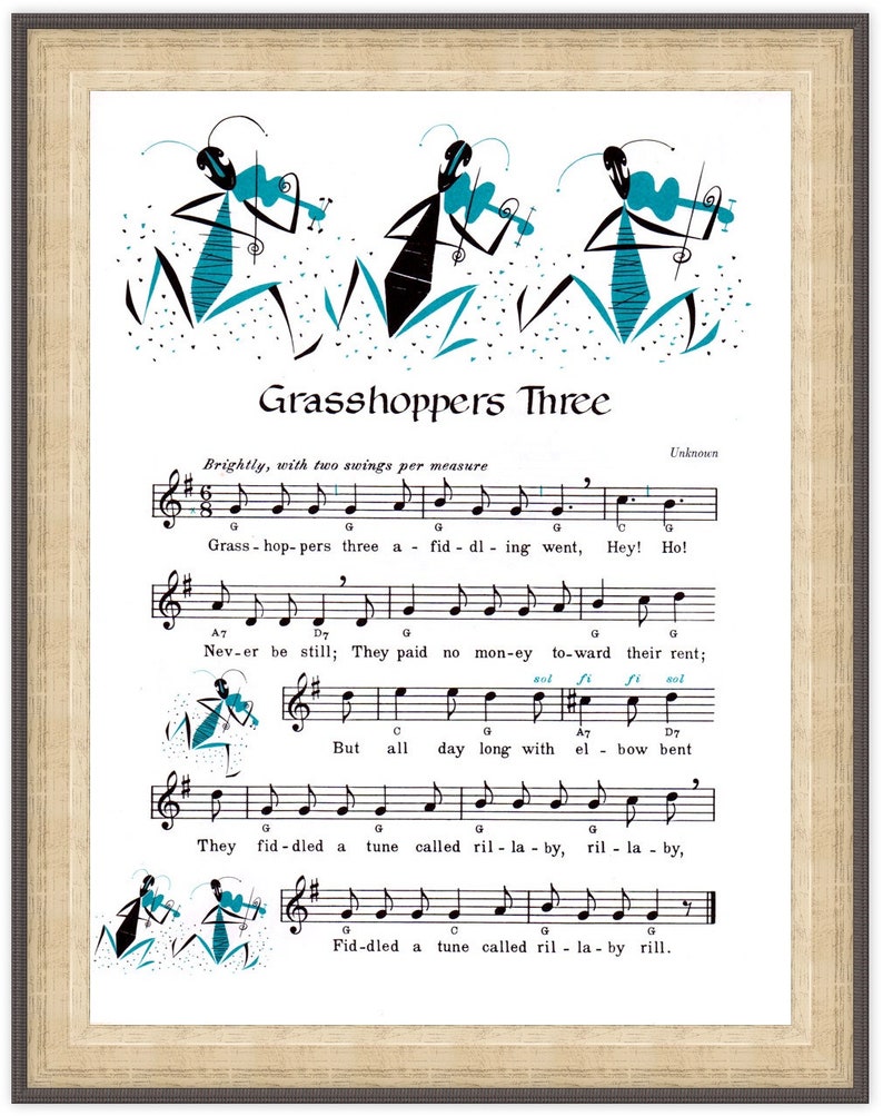 Grasshoppers Three Children Song 1952 Illustration for Poem - Etsy