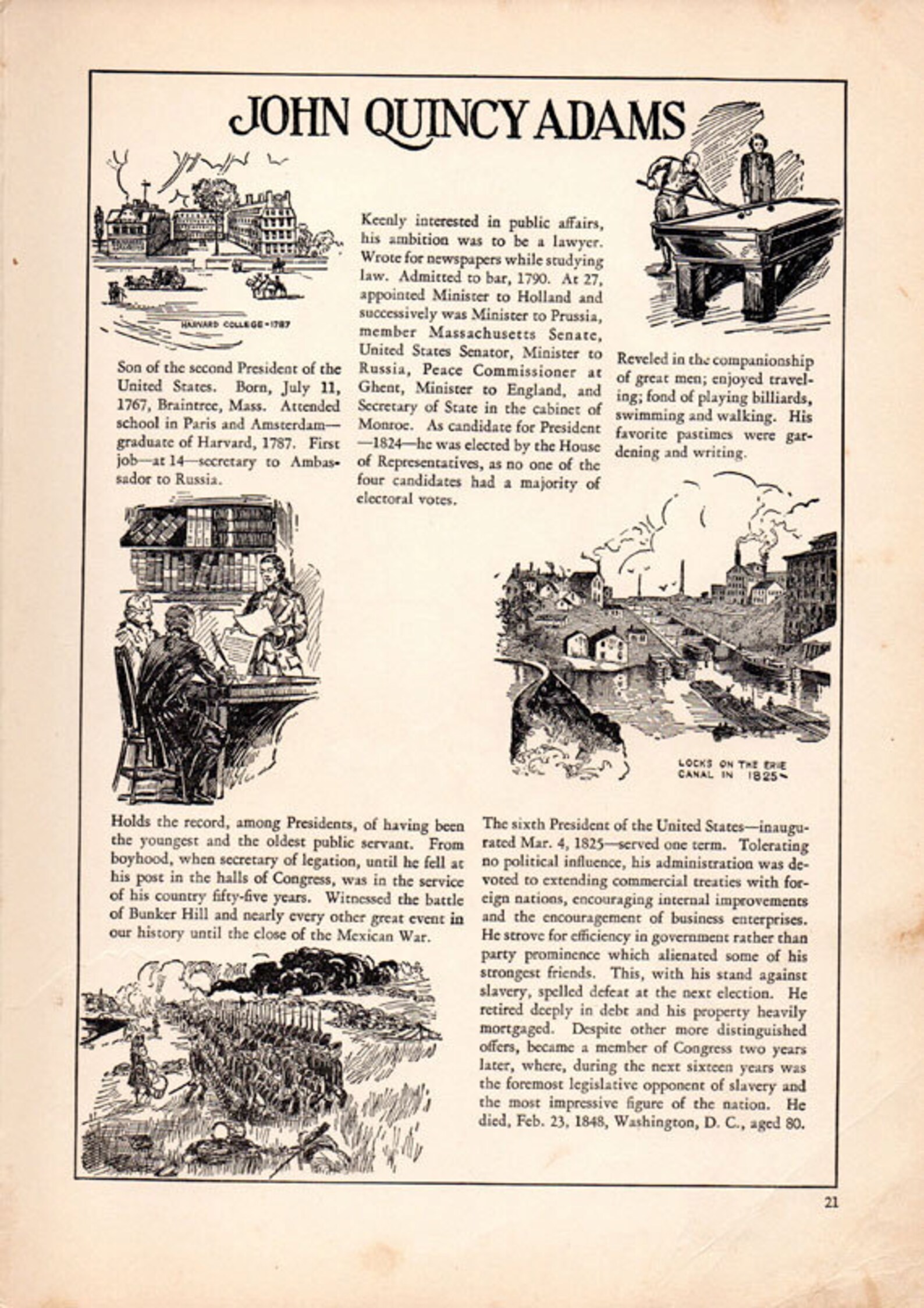 John Quincy Adams, the 6th President of USA, 1933 Portrait Reproduction ...