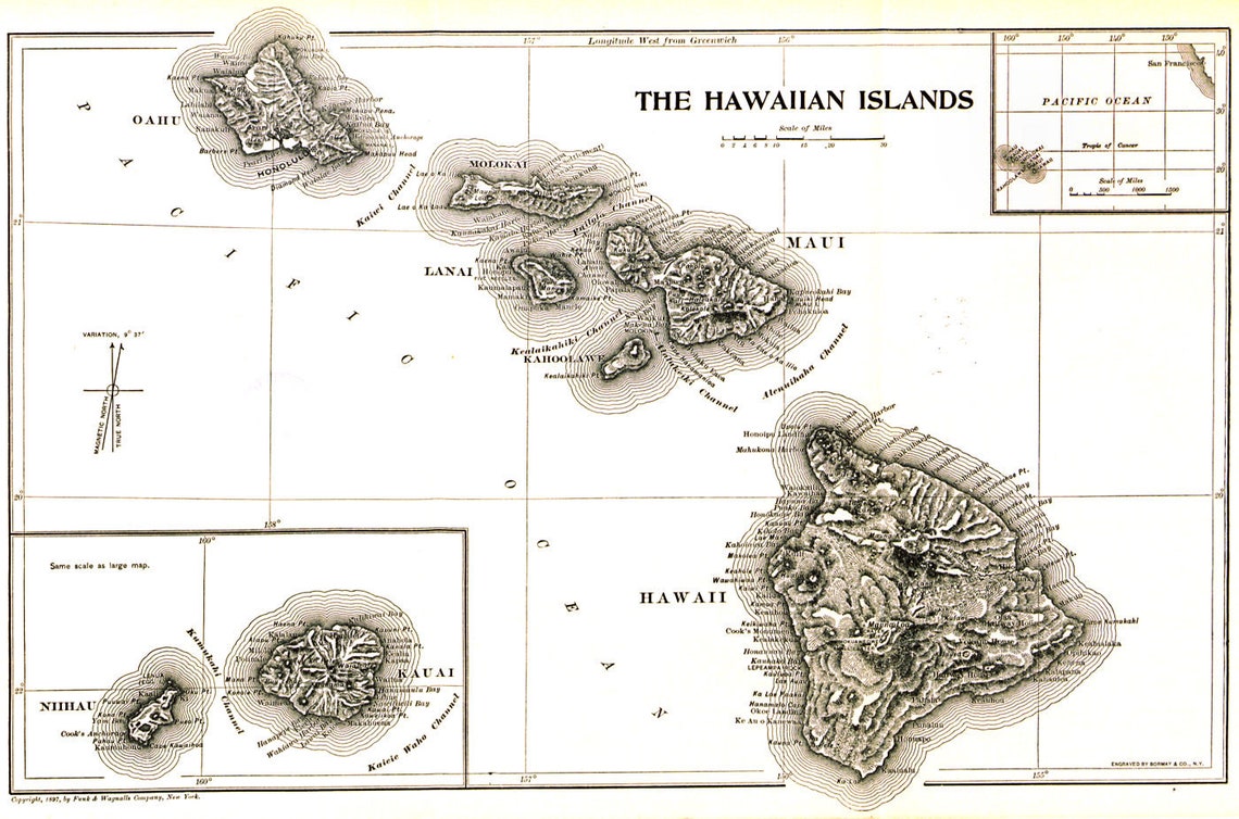 Hawaii Islands 1898 Map Hawaii Oahu Maui Kauhai Niihau - Etsy