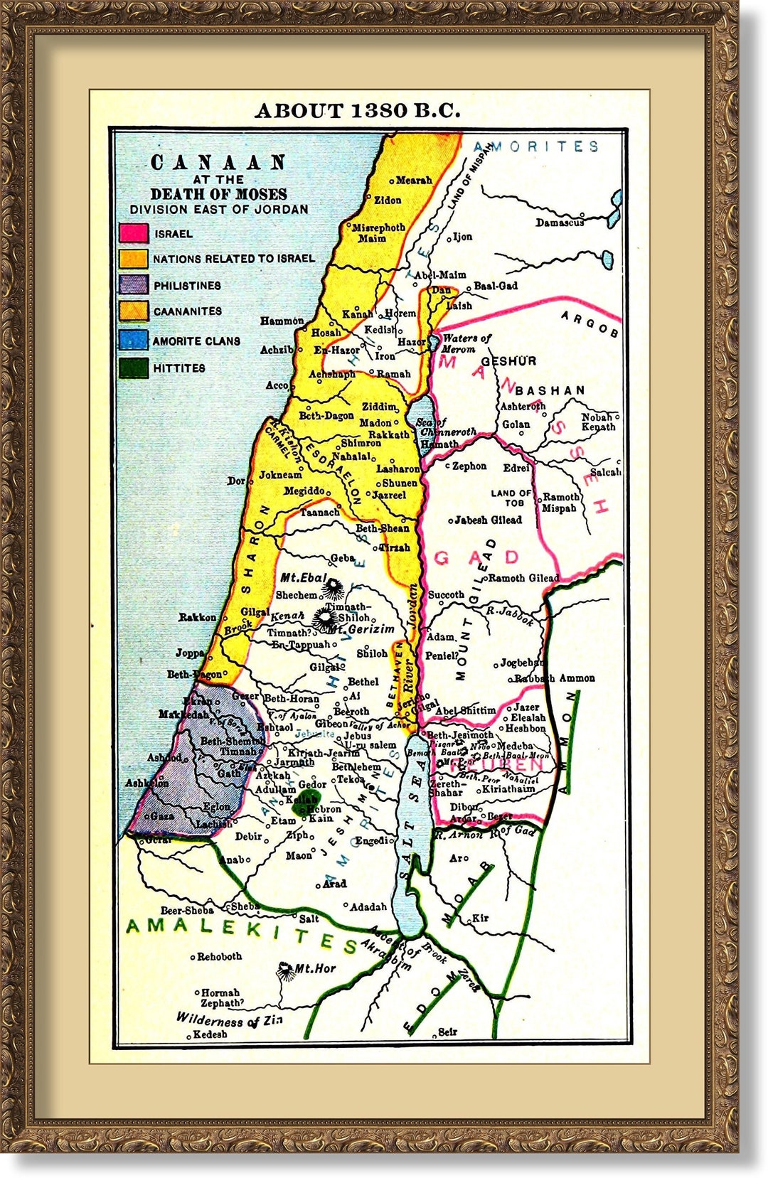 Map of Canaan Israel at the Time of Death of MOSES About 1380 BC ...