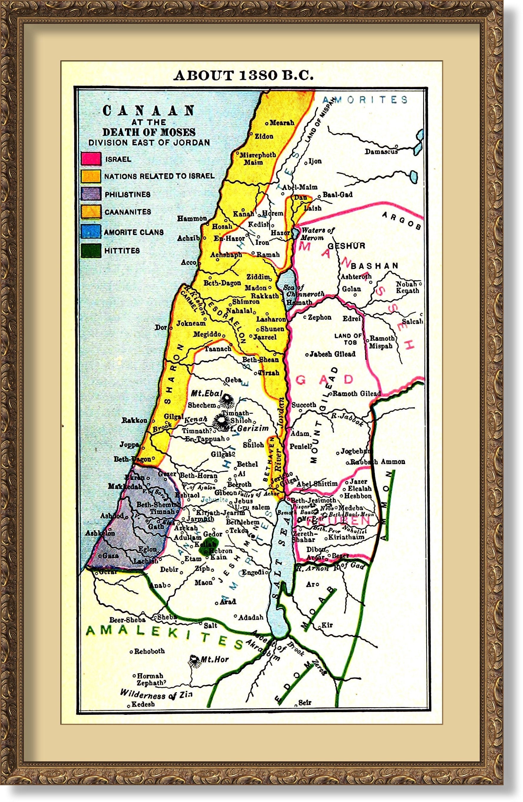 Map of Canaan Israel at the Time of Death of MOSES About 1380 BC ...