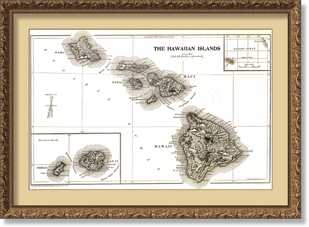 Hawaii Islands 1898 Map Hawaii Oahu Maui Kauhai Niihau - Etsy