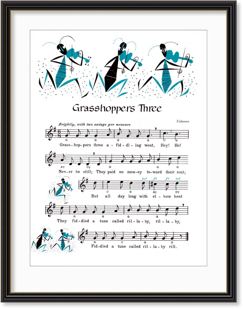 Grasshoppers Three Children Song 1952 Illustration for Poem - Etsy