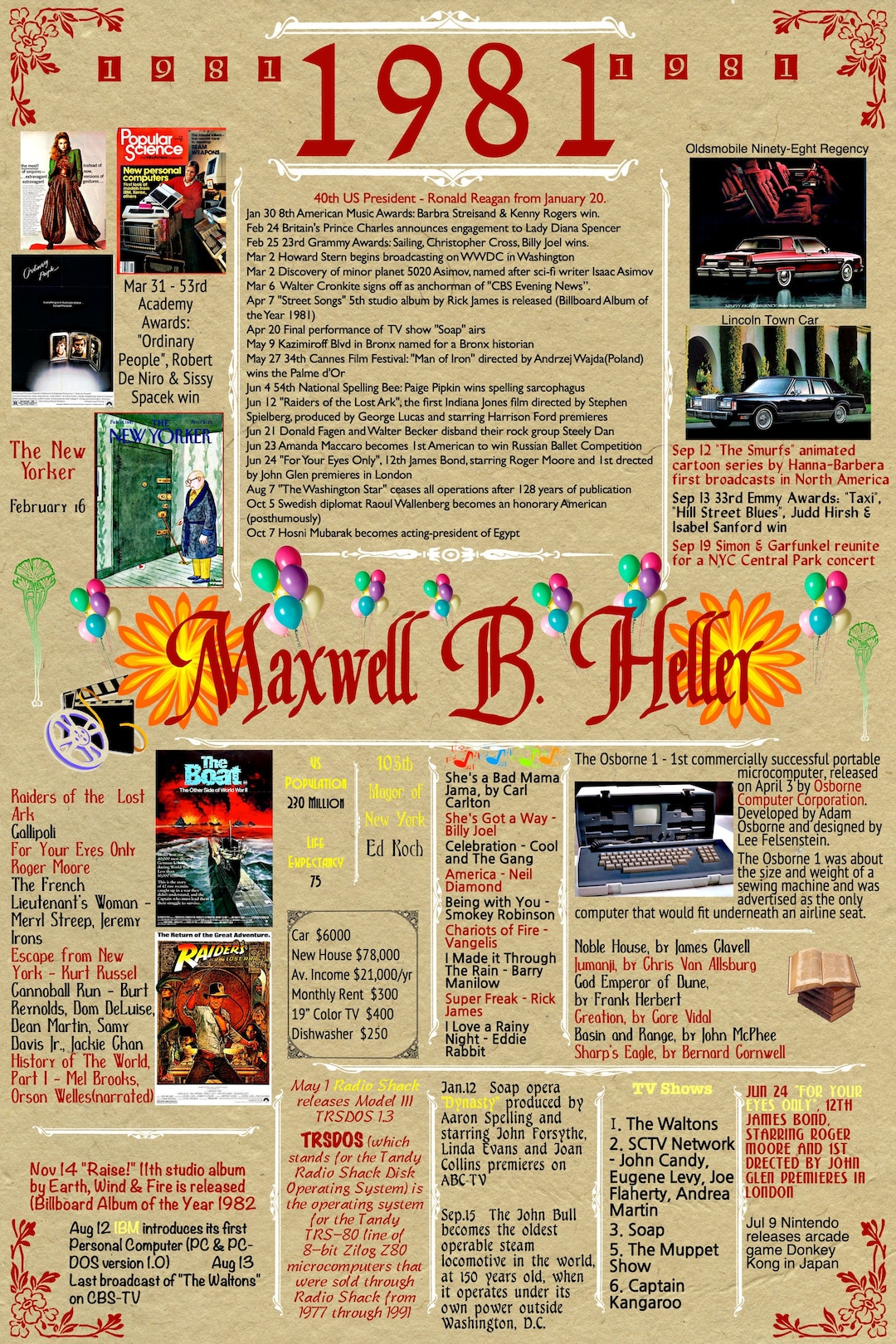 Born 1981 Birthday Poster, 43 Year Old, Anniversary OR Back in Time ...