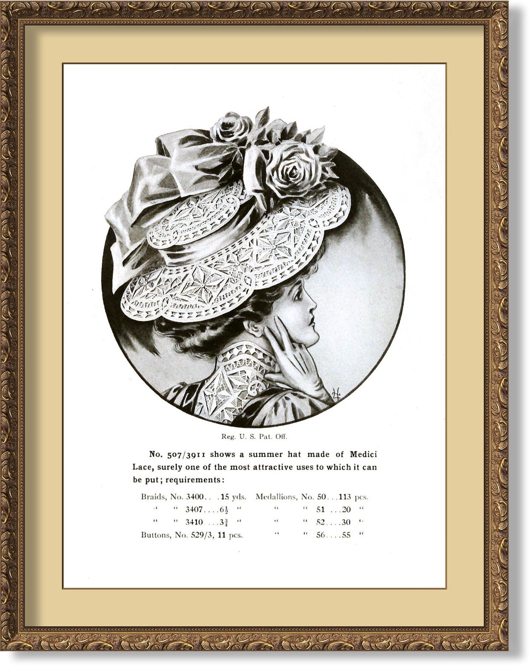 1908 Catalog Illustration of Patented Fashionable Designs of Women Hats ...