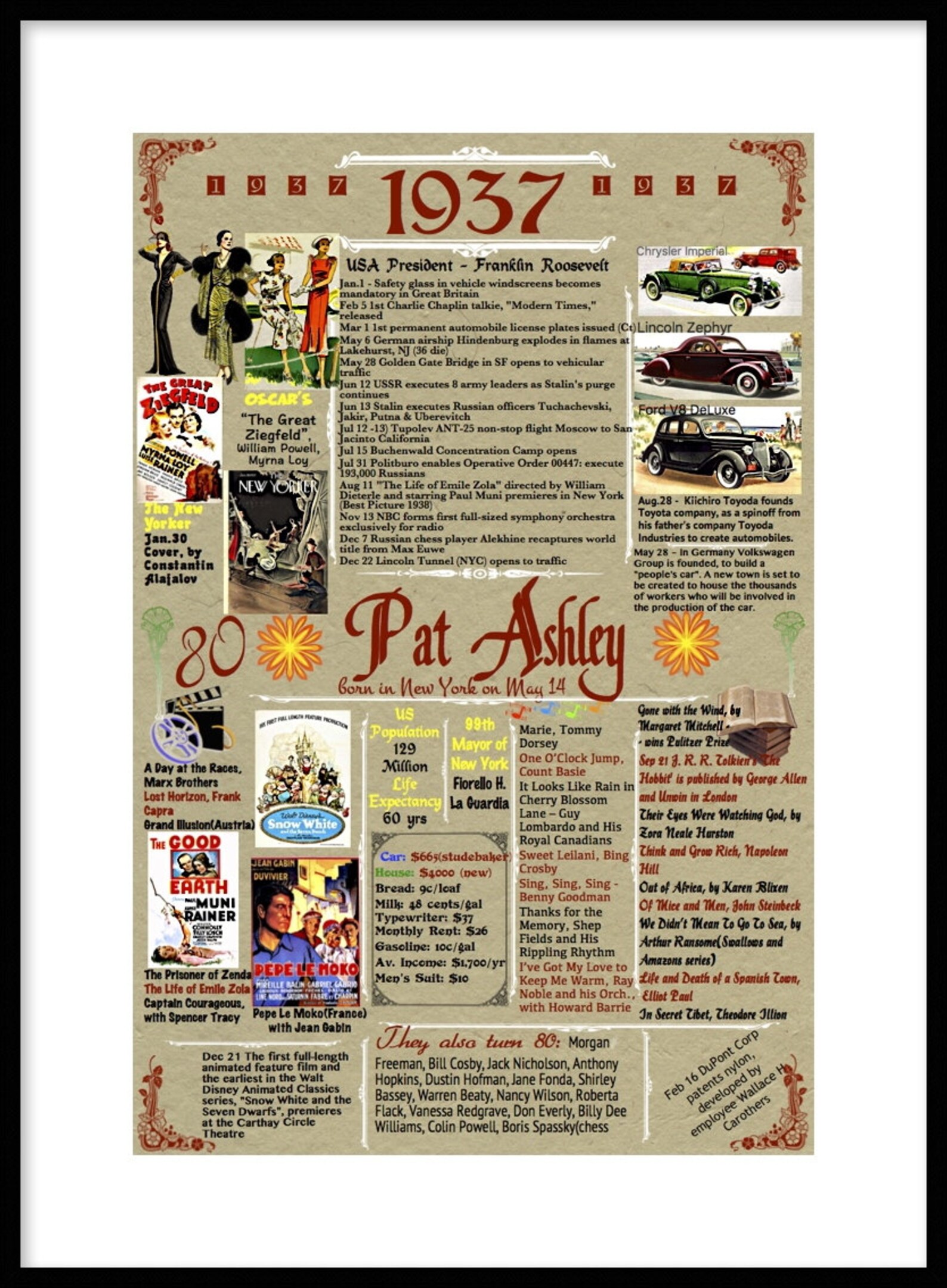 Born 1937 Poster 86 Year Old Birthday Poster Back in 1937 - Etsy