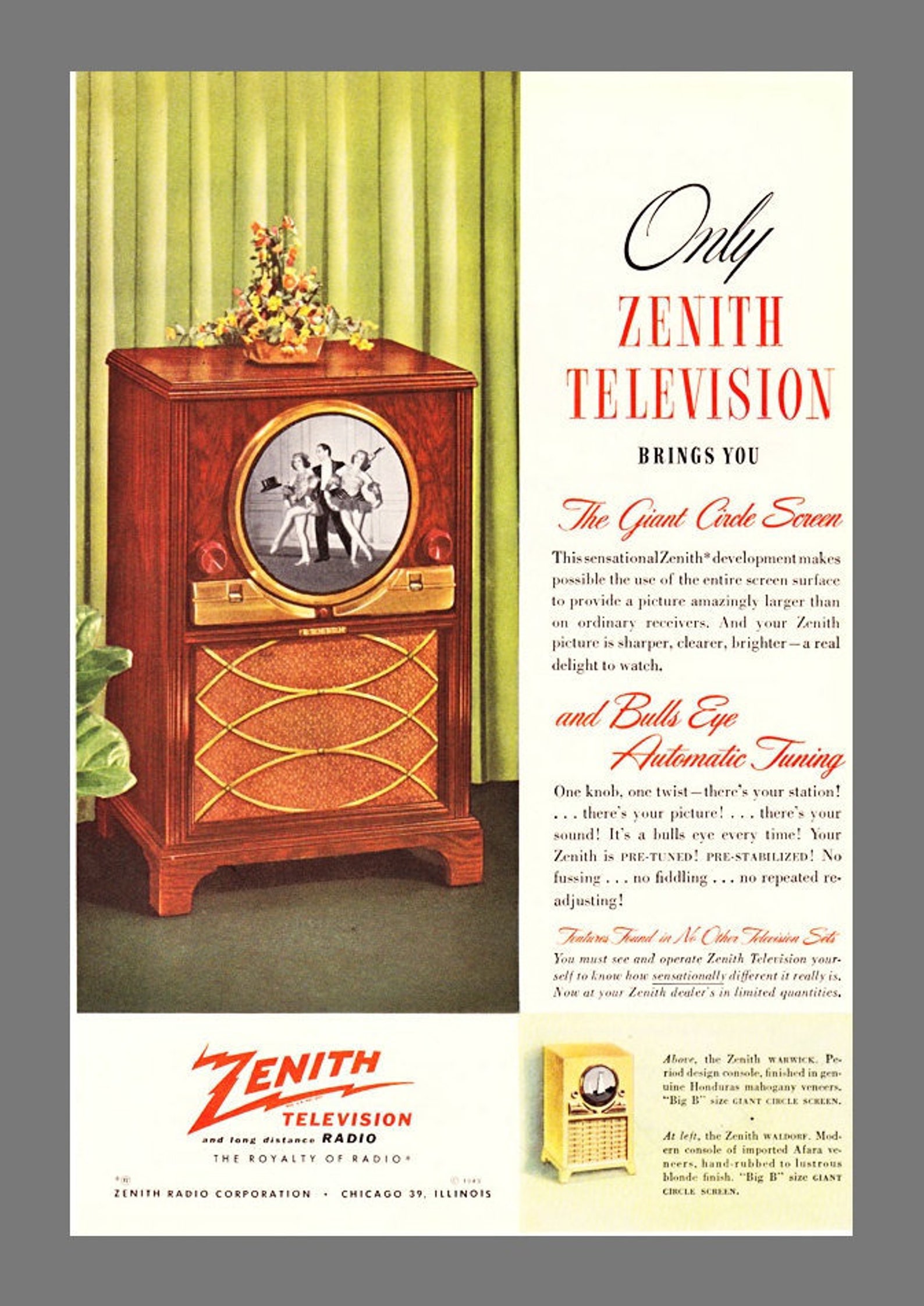 Zenith TV 1949, Only Zenith Television Brings You the Giant Circle ...
