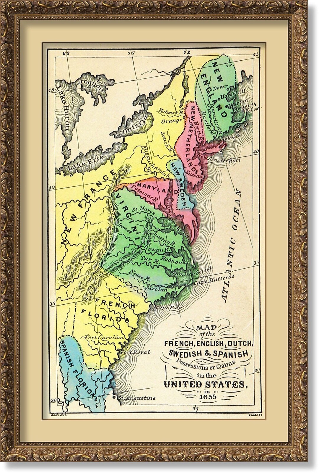 1655 Map of the French, English, Dutch, Swedish and Spanish Possessions ...