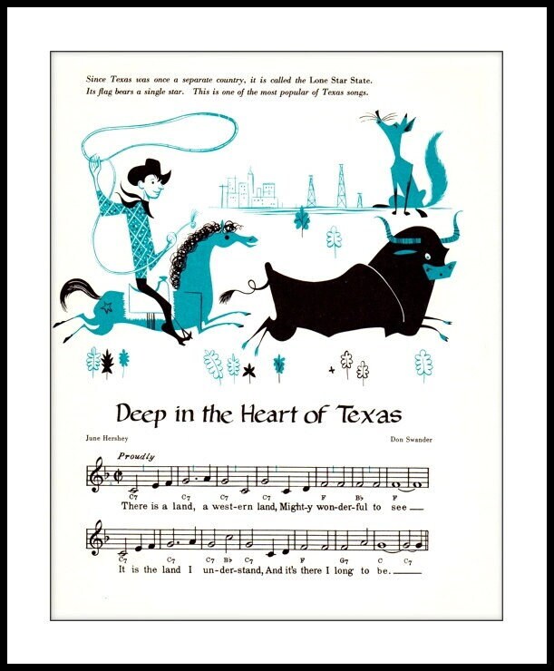 Deep in the Heart of Texas 1950 Illustration of 1941 Popular Texas Song ...
