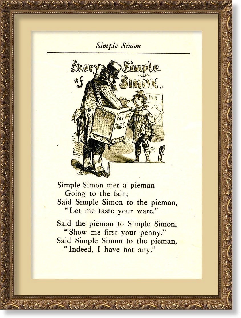 Story of Simple Simon, Traditional Nursery Rhyme 1890 Illustration ...