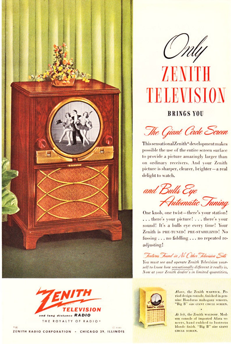 Zenith TV 1949, Only Zenith Television Brings You the Giant Circle ...