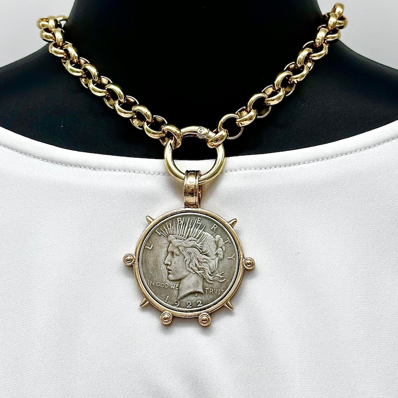 Large Liberty Coin Necklace. Rolo Chain Necklace. - Etsy