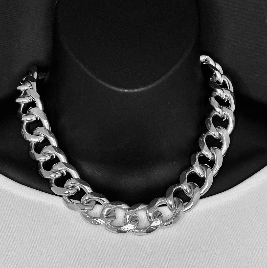 XL Lightweight Silver Curb Chain Necklace, Chunky Aluminum Chain - Etsy