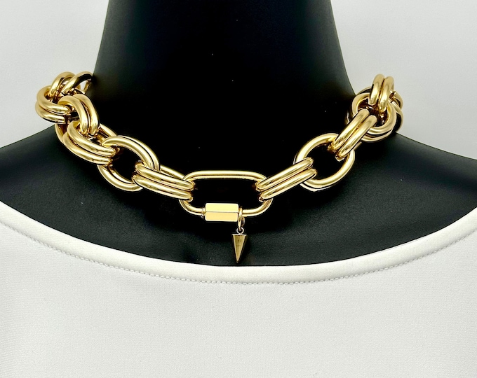 Large Double Link Gold Chain Necklace. Lightweight Chunky Chain. Large ...