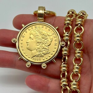 Large Gold Morgan Coin Pendant Necklace. Morgan Peace Dollar Replica ...